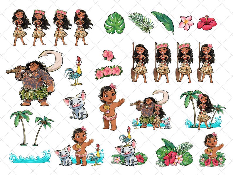 Moana Clipart, Polynesian Princess PNG, Maui, Heihei, Pua, Baby Moana ...