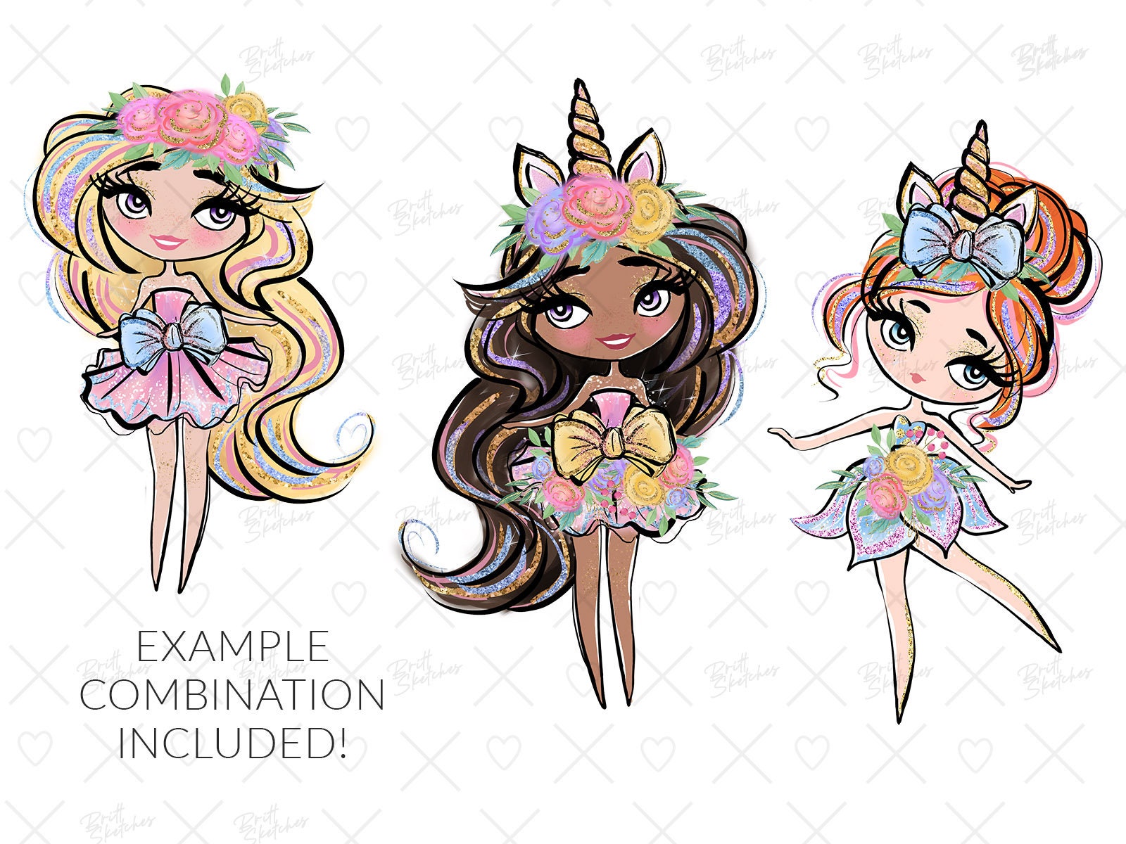 Unicorn Headband Clipart Cute Girls Glitter Unicorn Girl - Etsy