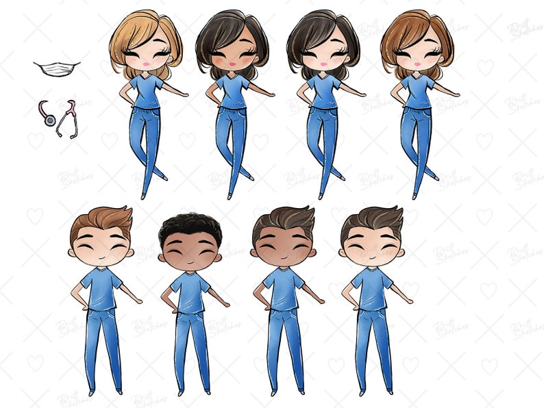 Nurses and Doctors Medical Clipart Cute Female Male Nurses - Etsy