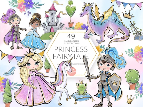 Princess Clipart Fairytale PNG Knight Dragon Unicorn - Etsy