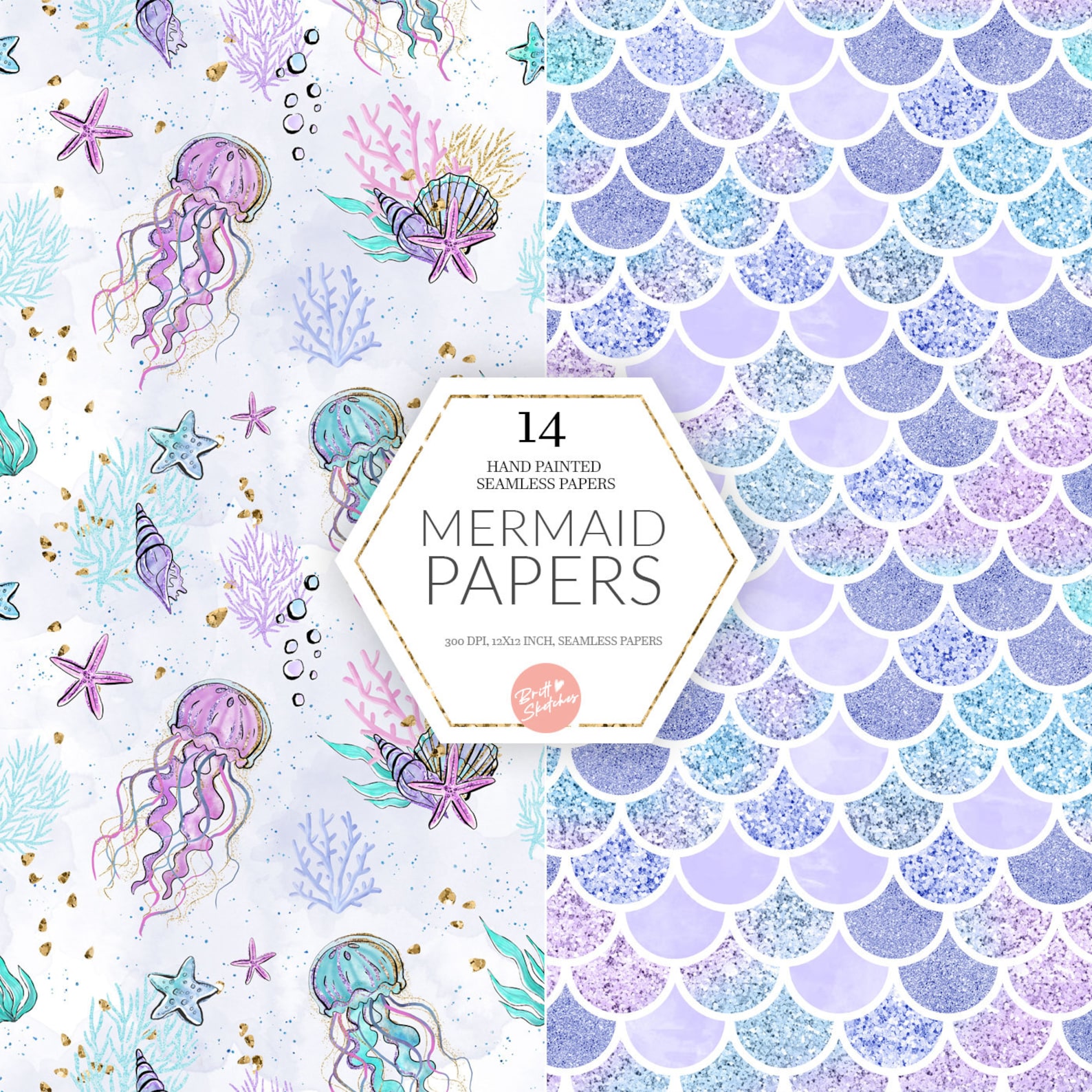 Mermaids Digital Paper Pastel Version High Res JPG Seamless - Etsy
