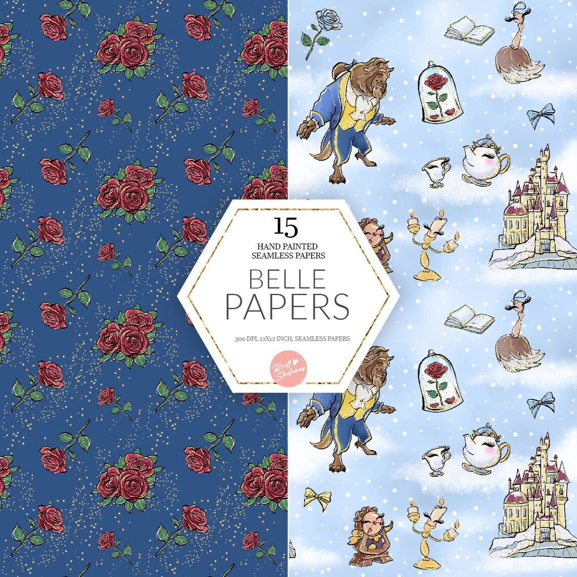 Beauty and Beast Digital Paper Belle and the Beast Cute Kids - Etsy