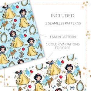 Snow White Seamless Pattern, Hand Drawn Digital Paper, Princess Art ...