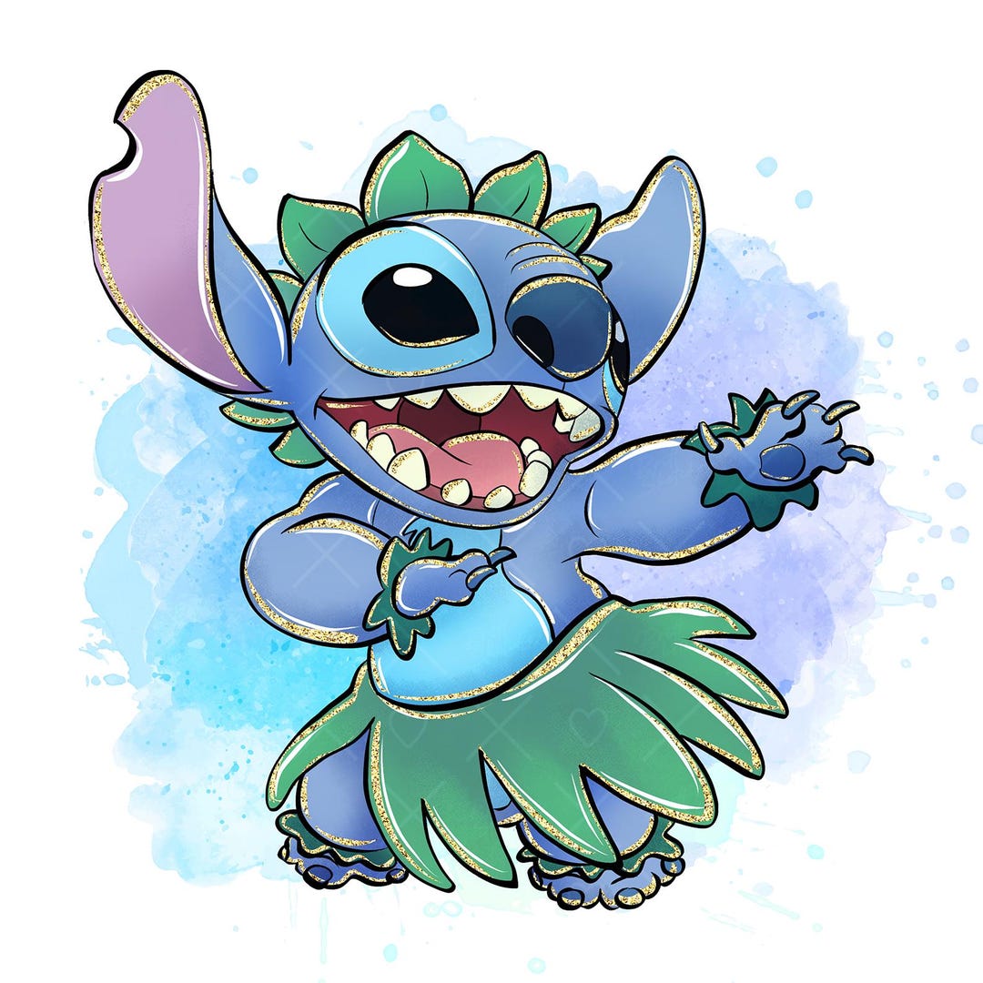 Stitch Clipart, Stitch PNG, Stitch Hula Dancing, Watercolor Kids Art ...