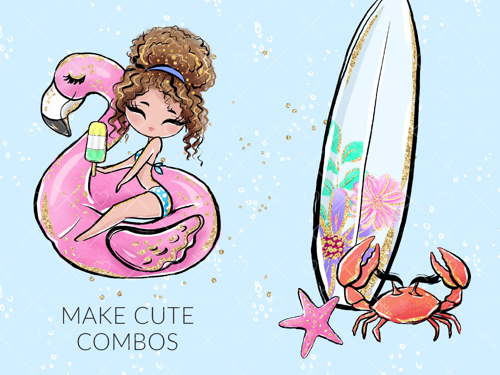 Beach Girls Clipart Summer PNG Glitter Dolls Vacation - Etsy