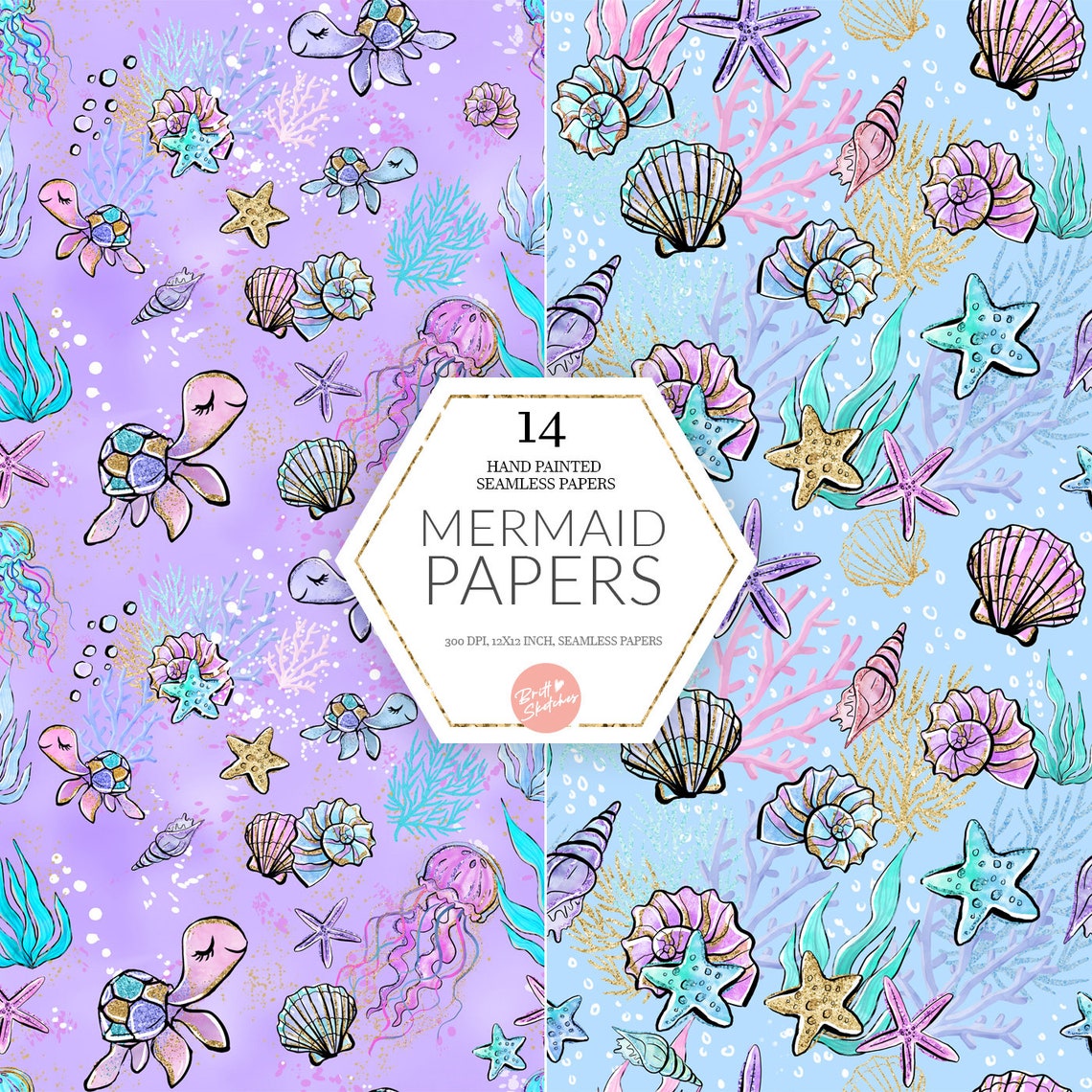 Mermaids Digital Paper Pastel Version High Res JPG Seamless - Etsy