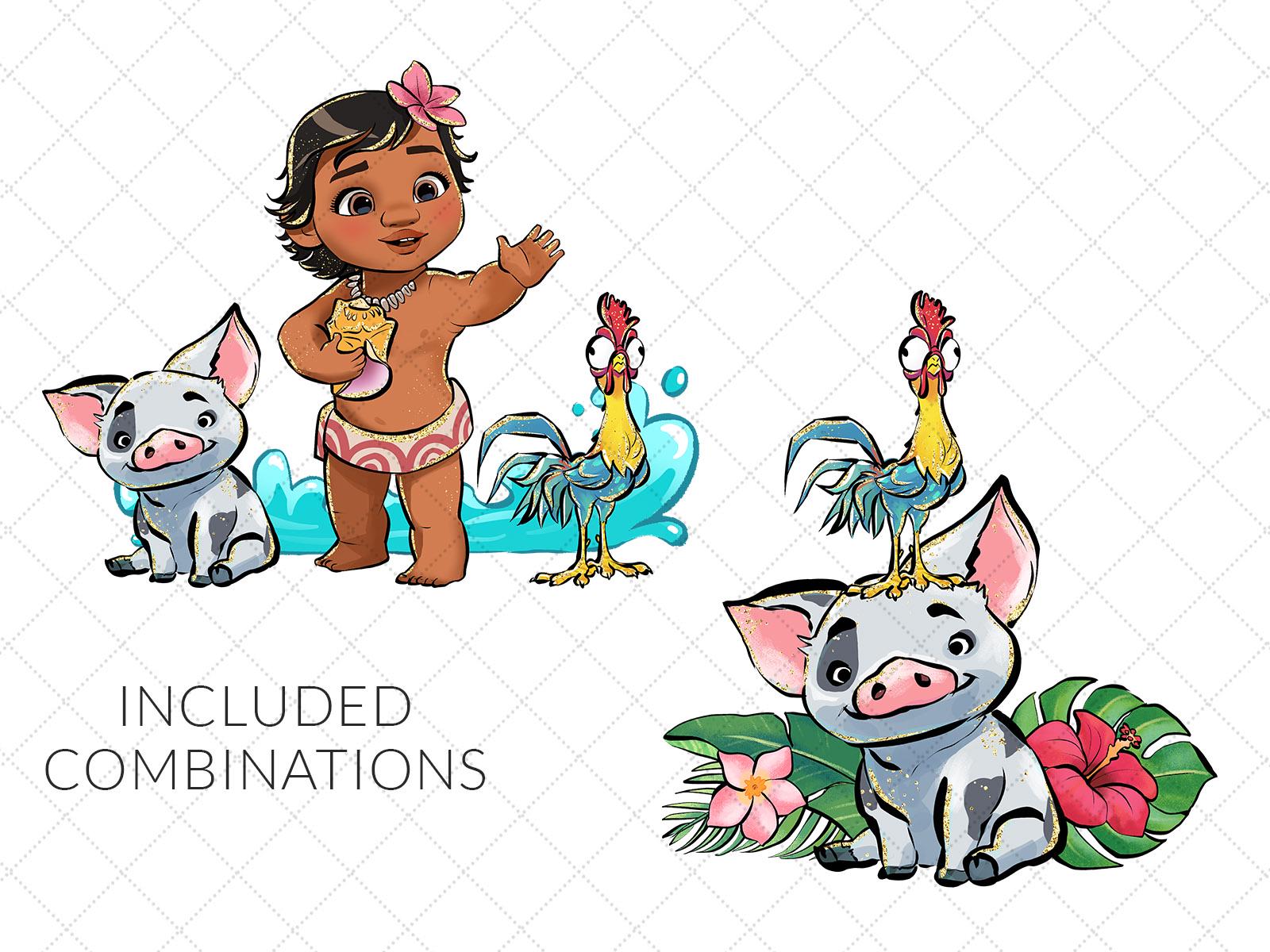 Moana Clipart, Polynesian Princess PNG, Maui, Heihei, Pua, Baby Moana ...