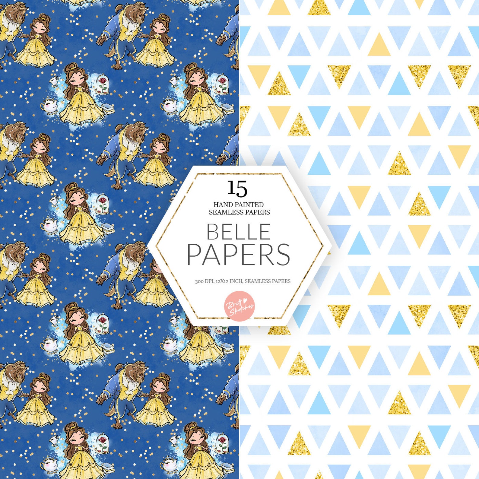 Beauty and Beast Digital Paper, Belle and the Beast, Cute Kids Art ...