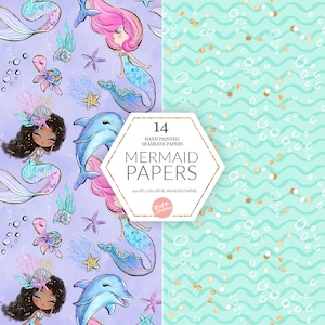 Mermaids Digital Paper, Pastel Version, High Res JPG Seamless Pattern ...