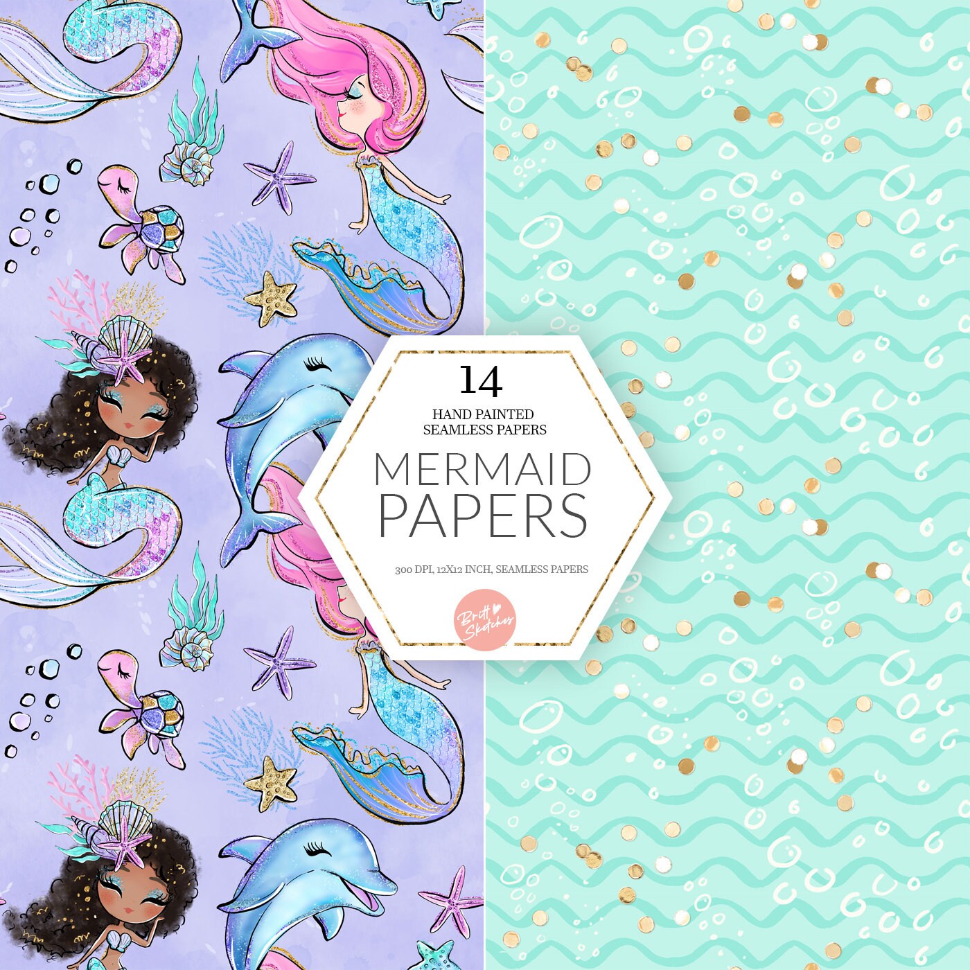 Mermaids Digital Paper Pastel Version High Res JPG Seamless - Etsy