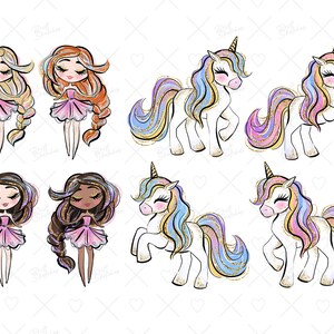 Unicorn Fairytale Clipart, Cute Princess Glitter Fairy Girl, Rainbow ...