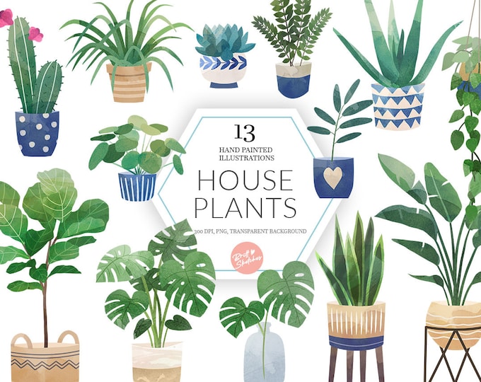 Kawaii Potted Plant Clipart, Happy Smiling Cute Cartoon House Plants ...