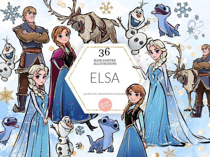 Elsa Clipart, Princess PNG, Frozen, Anna, Sven, Olaf, Kristoff, Bruni ...