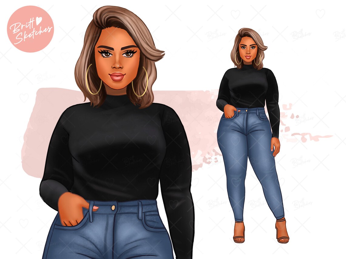 Fashion Girl Clipart Curvy Denim Girls Jeans Girl Clipart - Etsy