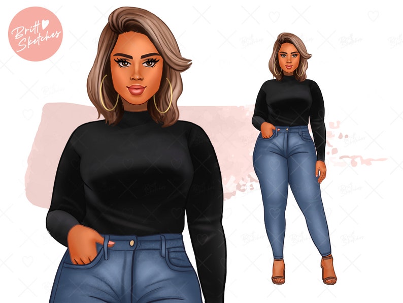Fashion Girl Clipart Curvy Denim Girls Jeans Girl Clipart - Etsy