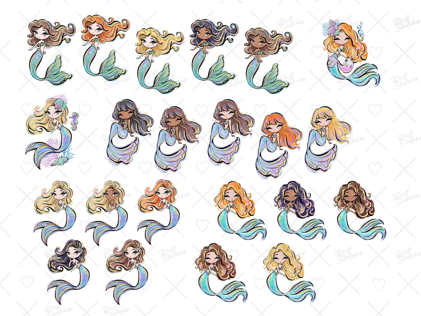 Mermaid Clipart, Merkitty, Ocean, Glitter, Mermaid PNG, Seahorse ...