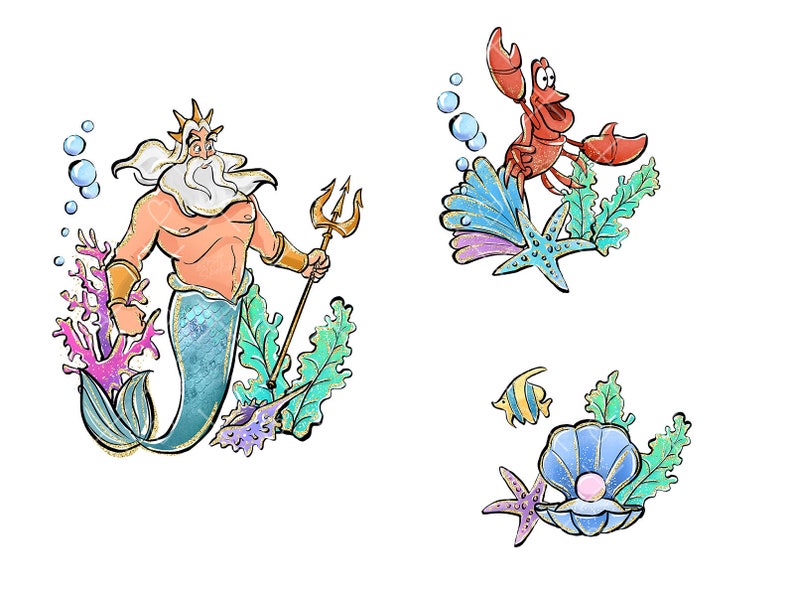 Ariel Clipart, Little Mermaid PNG, Underwater, Sebastian, Flounder ...