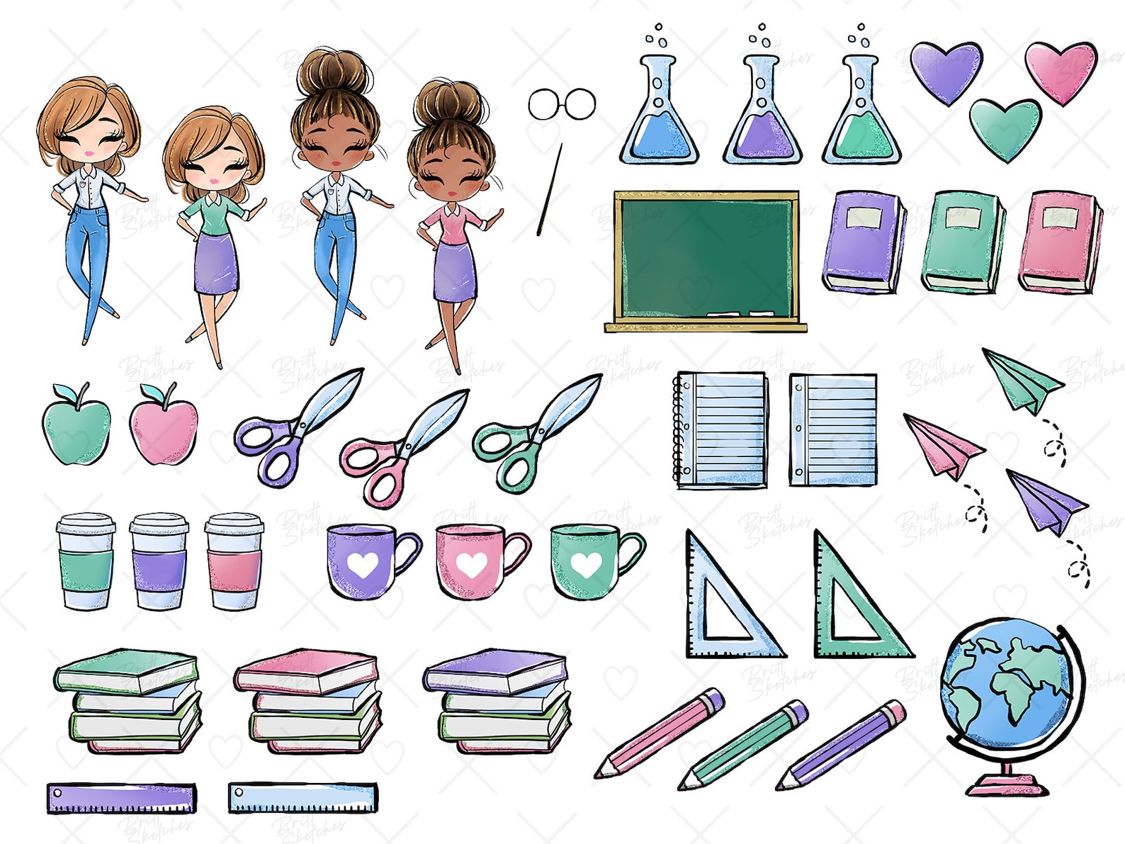 Teacher Clipart Back to School Female Educator Graphics - Etsy