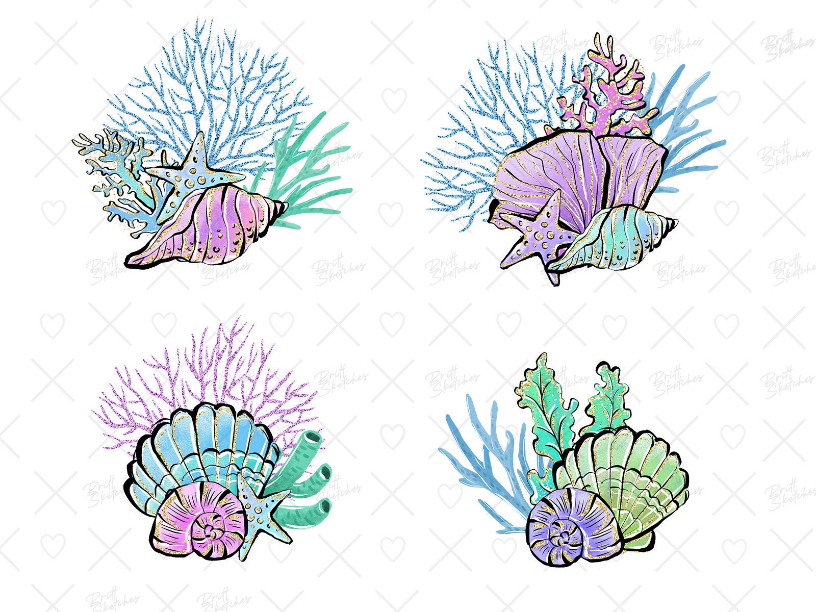 Mermaid Clipart, Merkitty, Ocean, Glitter, Mermaid PNG, Seahorse ...