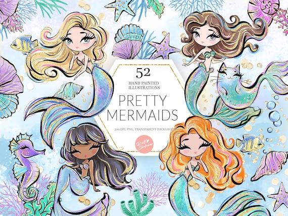 Mermaid Clipart Merkitty Ocean Glitter Mermaid PNG - Etsy