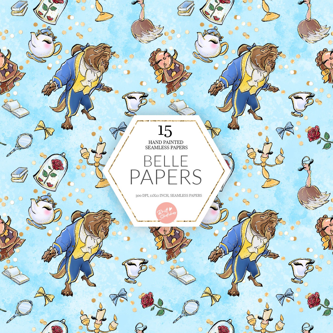 Beauty and Beast Digital Paper Belle and the Beast Cute Kids - Etsy