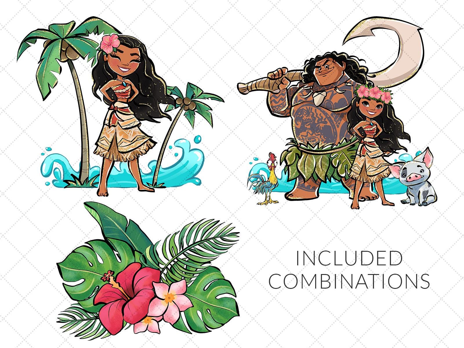 Moana Clipart, Polynesian Princess PNG, Maui, Heihei, Pua, Baby Moana ...