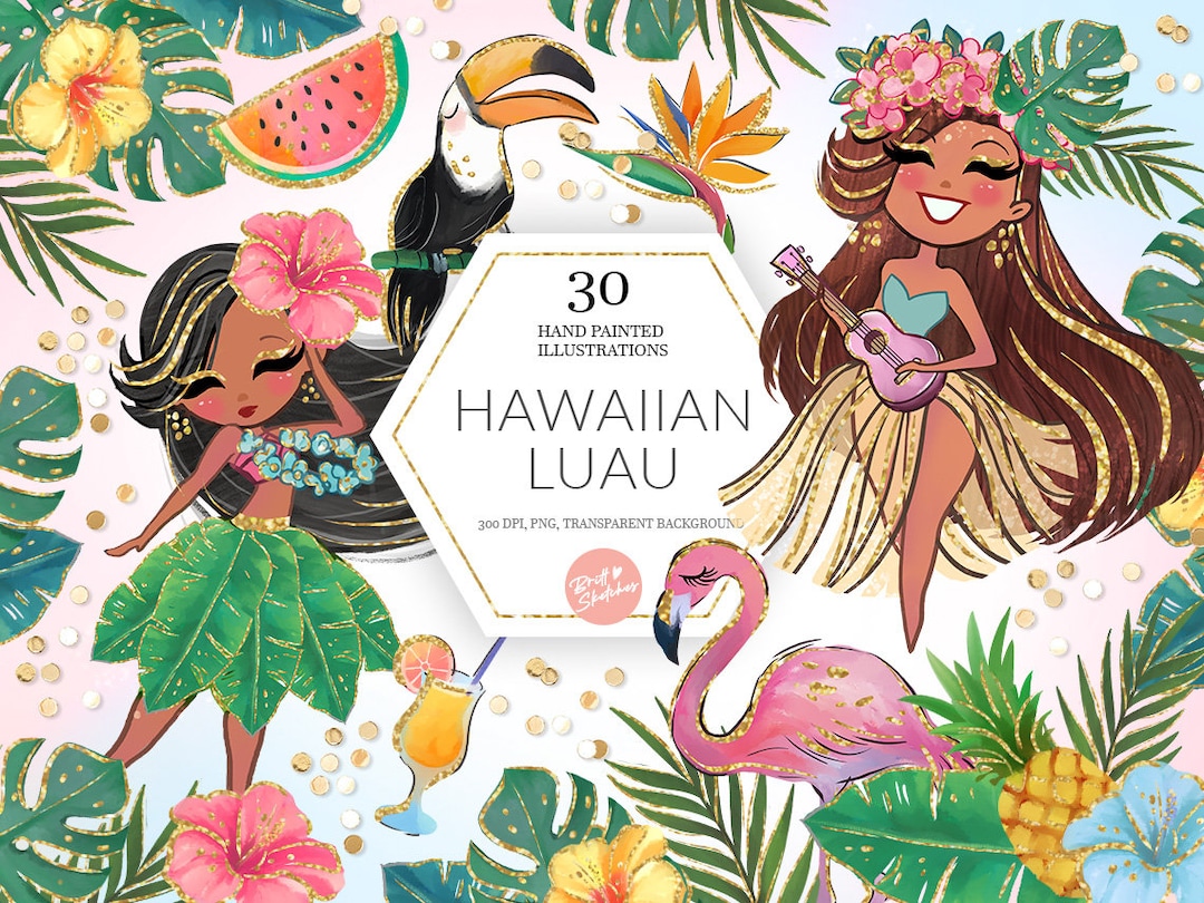 Hawaiian Luau Clipart, Tropical Glitter Aloha Flamingo Toucan Summer ...