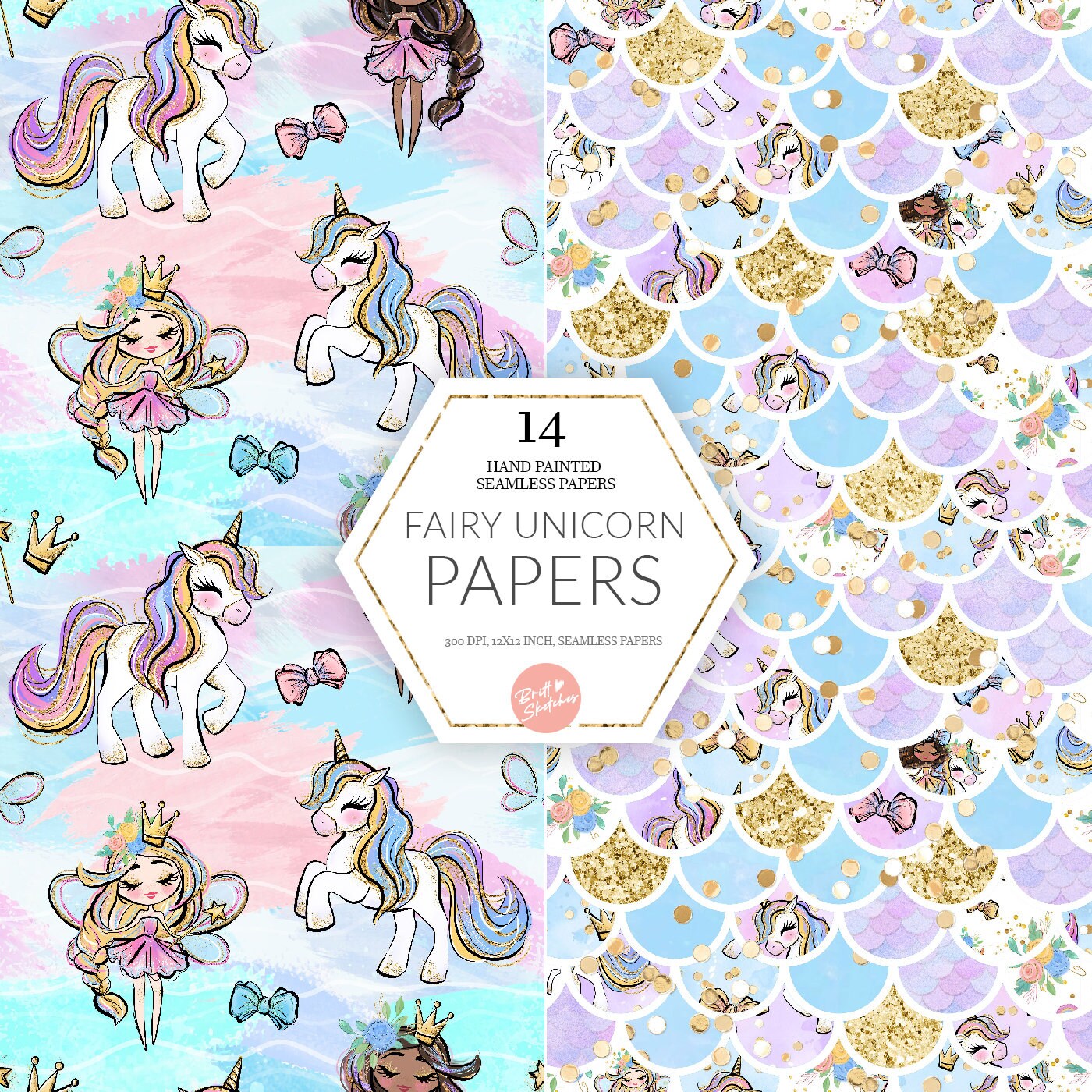 Fairy Unicorn Digital Paper Cute Glitter Fairy Art Seamless - Etsy