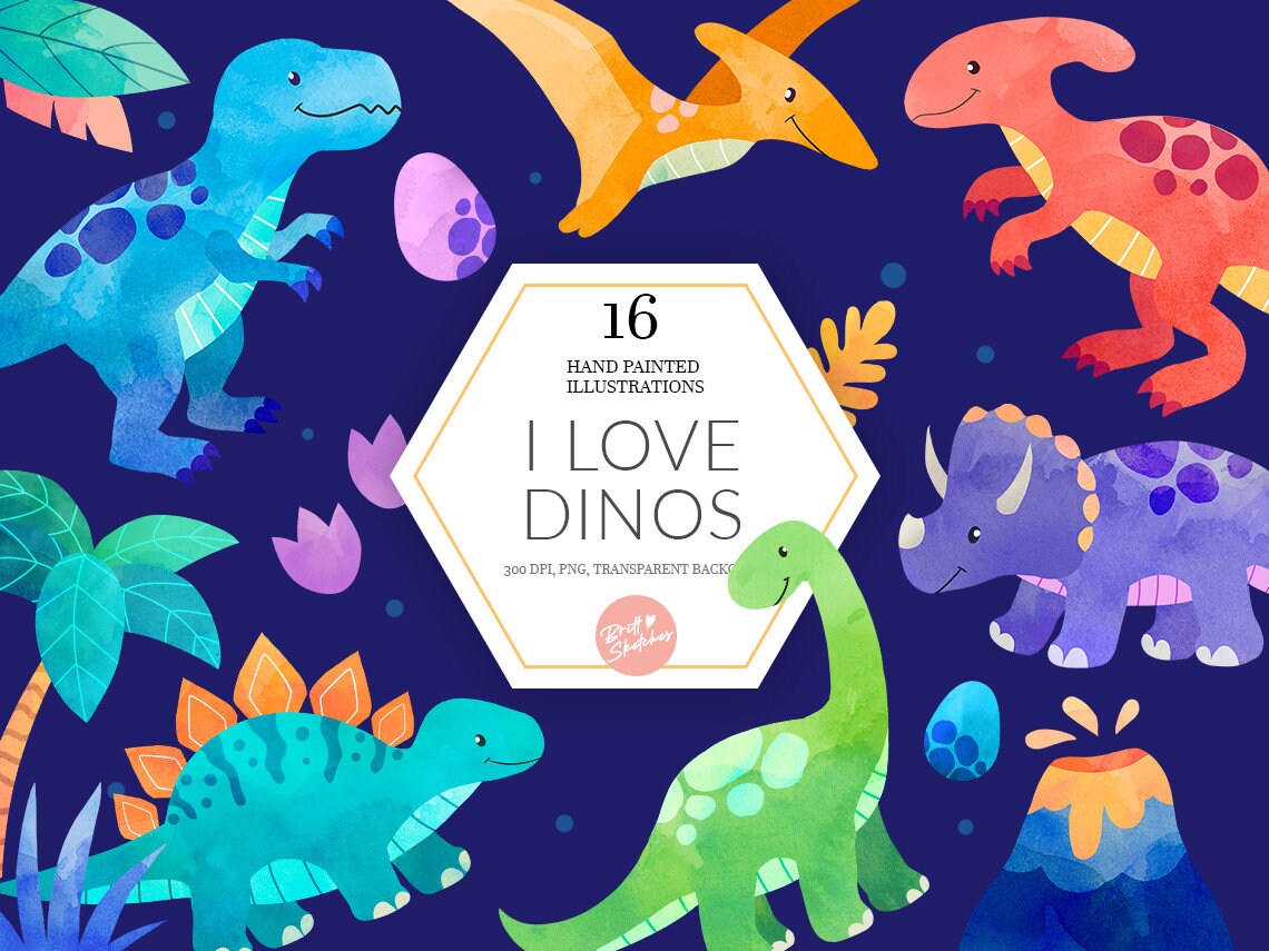 Watercolor Dinosaurs Clipart Dino Instant Download T-rex - Etsy