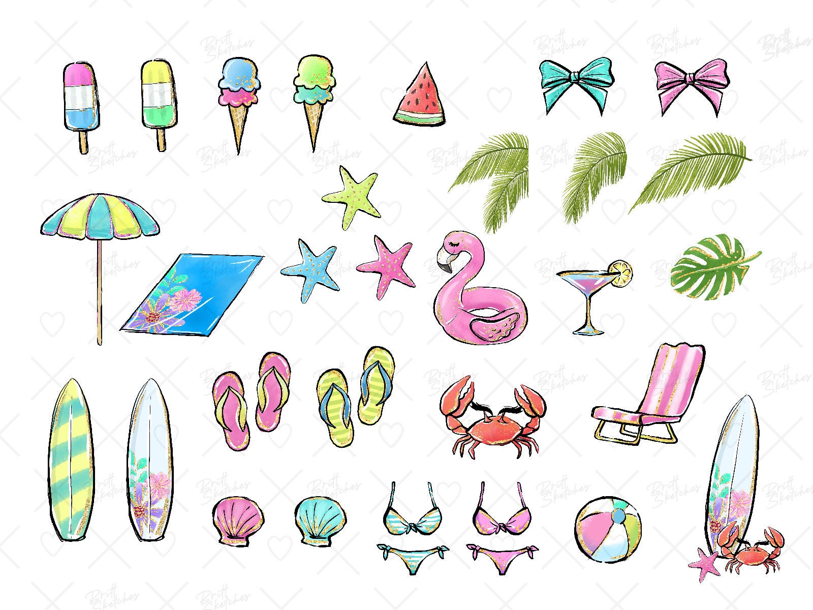 Beach Girls Clipart Summer PNG Glitter Dolls Vacation - Etsy