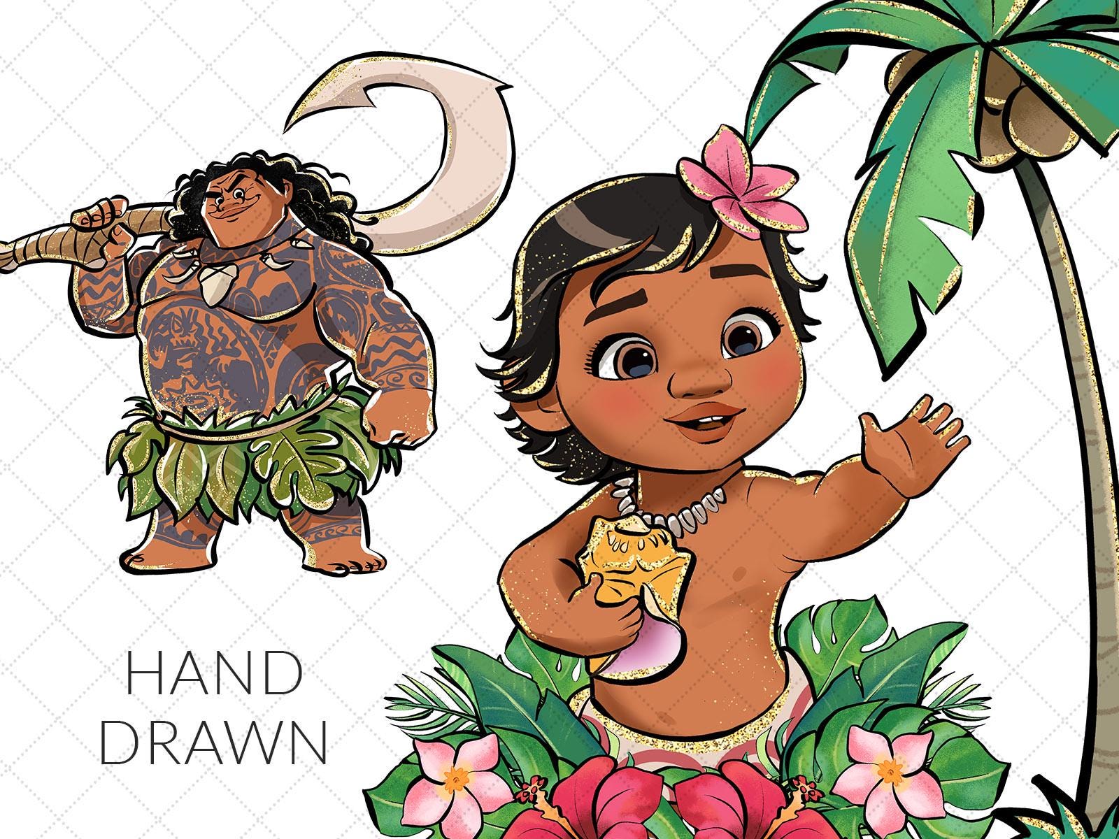 Moana Clipart, Polynesian Princess PNG, Maui, Heihei, Pua, Baby Moana ...