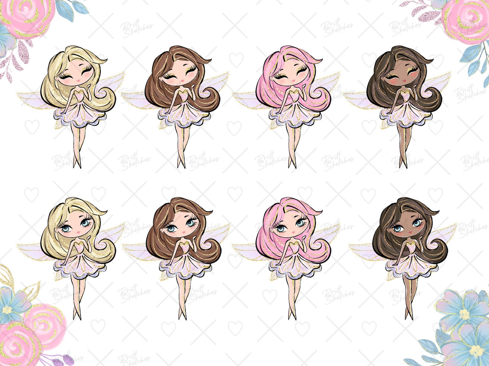 Glitter Fairy Clipart, Fairy Wings, Sparkles, Flowers, Wand, Spring ...