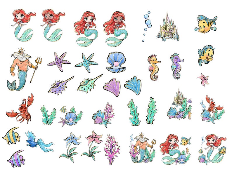 Ariel Clipart, Little Mermaid PNG, Underwater, Sebastian, Flounder ...