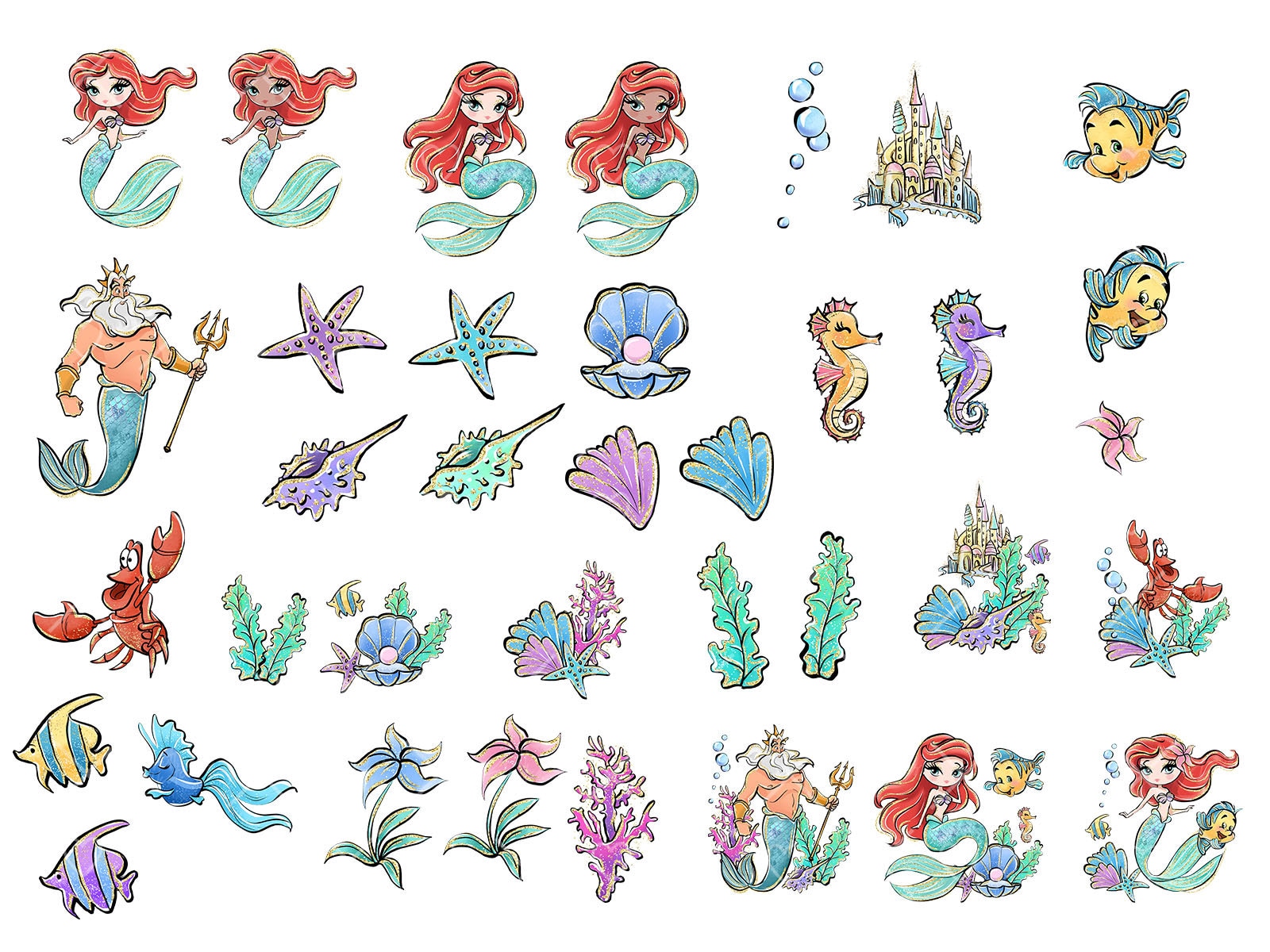 Ariel Clipart, Little Mermaid PNG, Underwater, Sebastian, Flounder ...