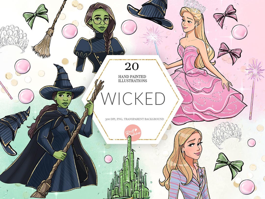 Wicked Clipart, Elphaba PNG, Glinda, Witches, Emerald City, Hand Drawn ...