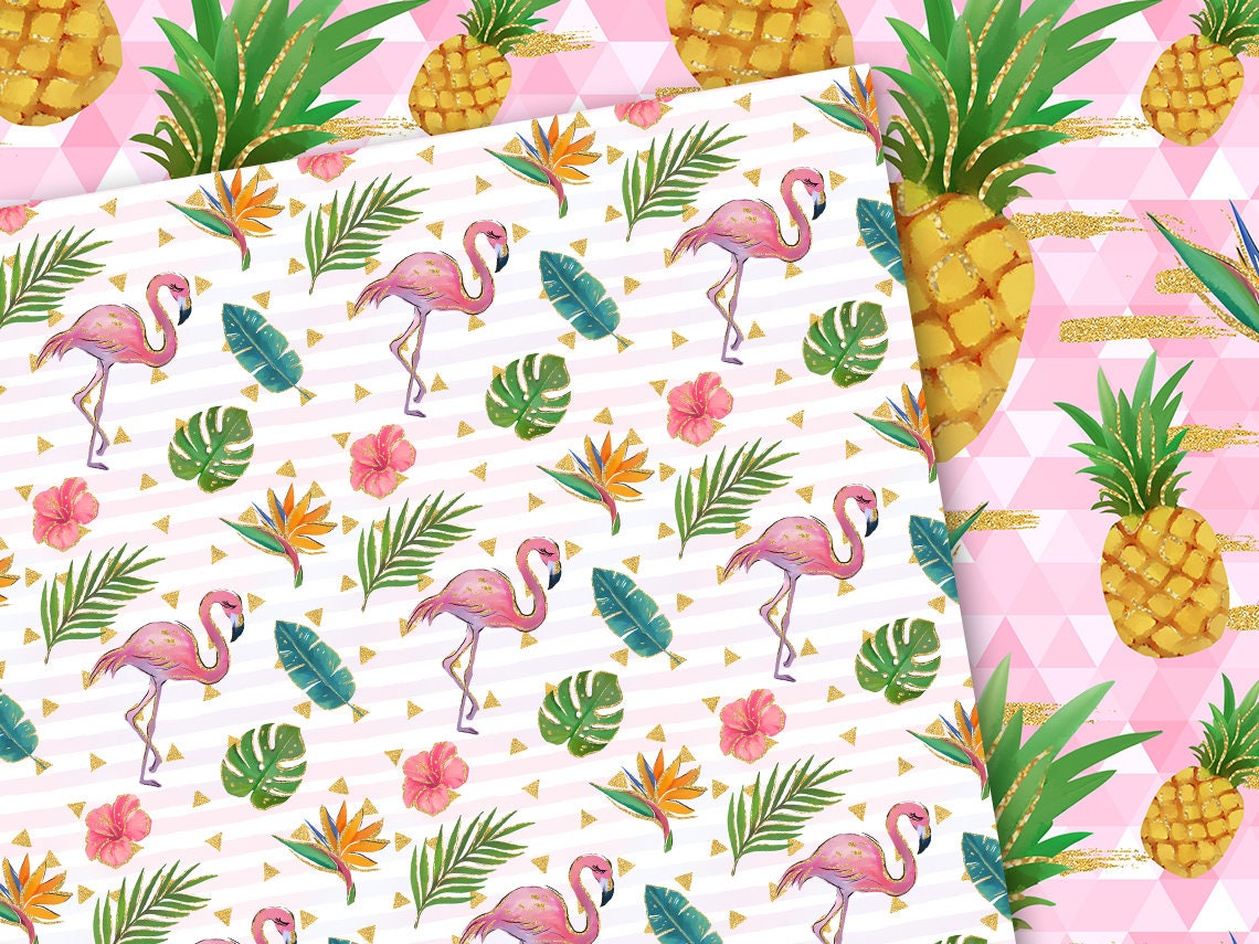 Tropical Digital Paper Seamless Pattern Glitter Hula Girl - Etsy