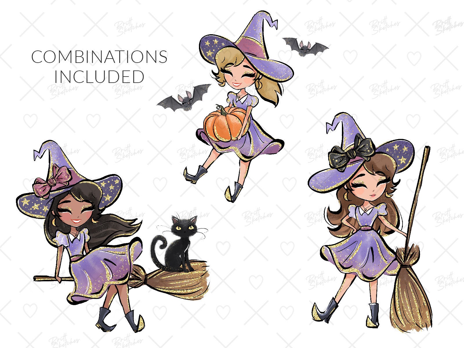 Witches Clipart, Magic, Halloween, Cute Witch PNG, Cauldron, Black Cat ...