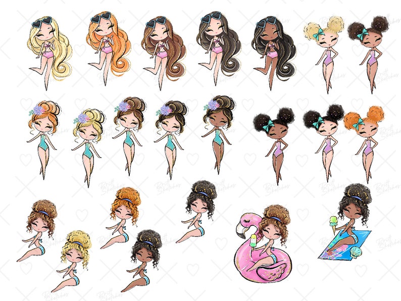 Beach Girls Clipart Summer PNG Glitter Dolls Vacation - Etsy