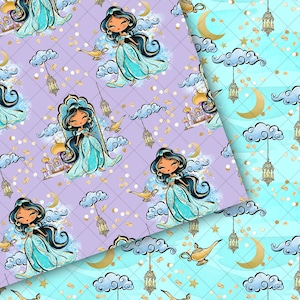 Jasmine Digital Paper, Arabian Princess, Cute Kids Art, High Res JPG ...