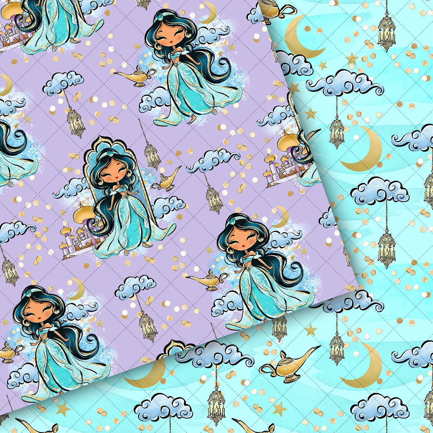 Jasmine Digital Paper, Arabian Princess, Cute Kids Art, High Res JPG ...