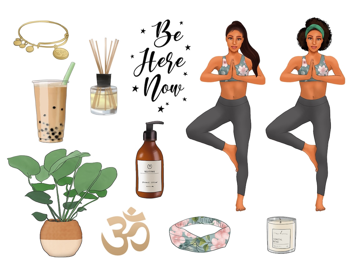 Yoga Girl Clipart Stickers Illustration Namaste Clip Art - Etsy