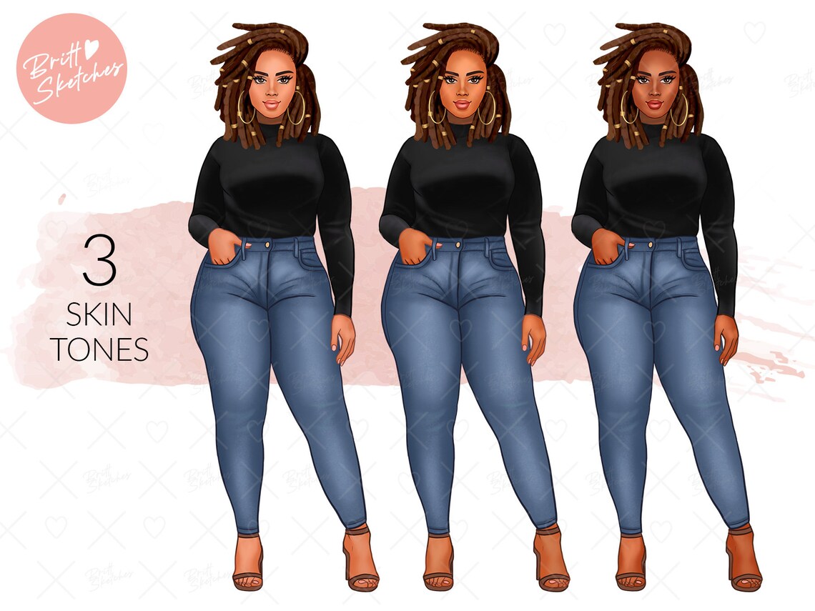 Fashion Girl Clipart Curvy Denim Girls Jeans Girl Clipart - Etsy