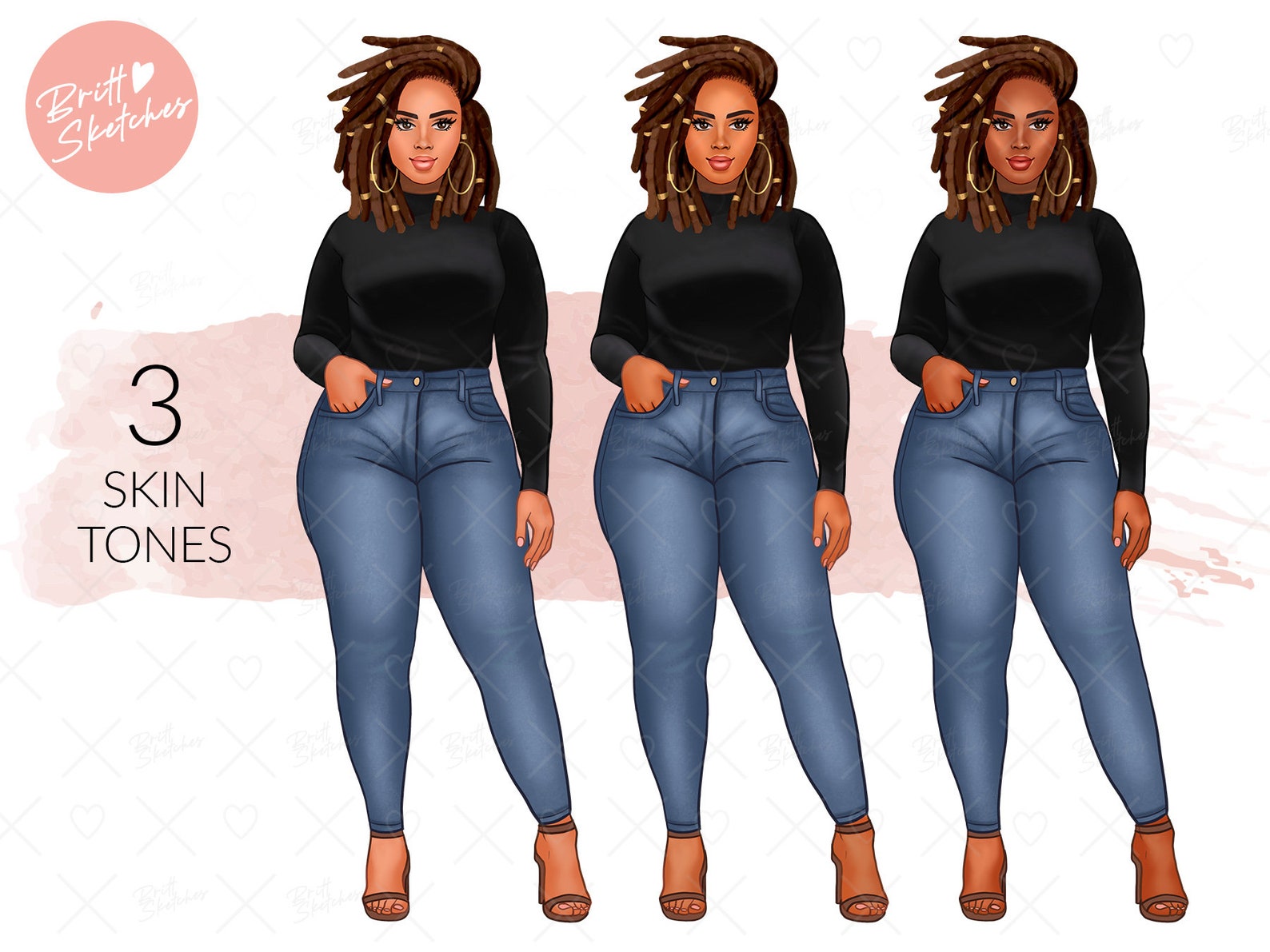 Fashion Girl Clipart Curvy Denim Girls Jeans Girl Clipart - Etsy