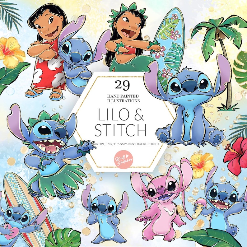Lilo and Stitch Clipart Set, Lilo and Stitch PNG, Cute Lilo, Stitch ...