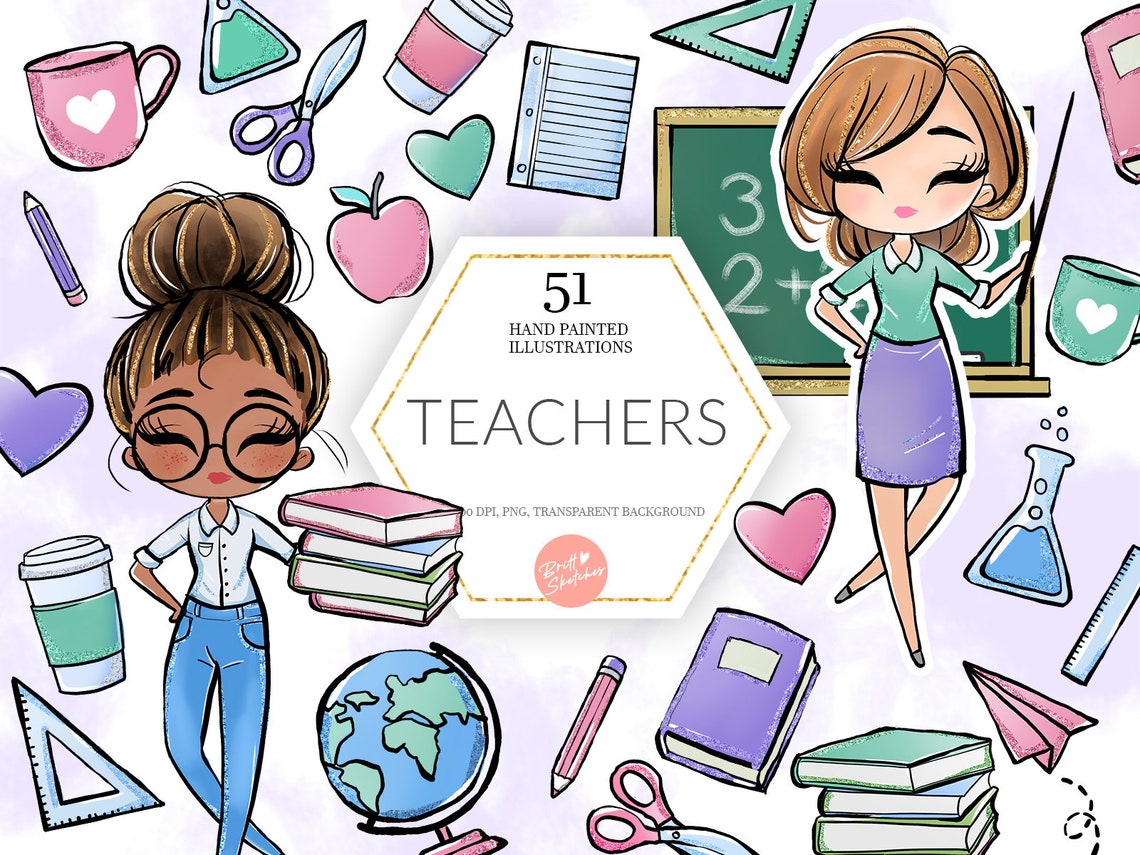 Teacher Clipart Back to School Female Educator Graphics - Etsy