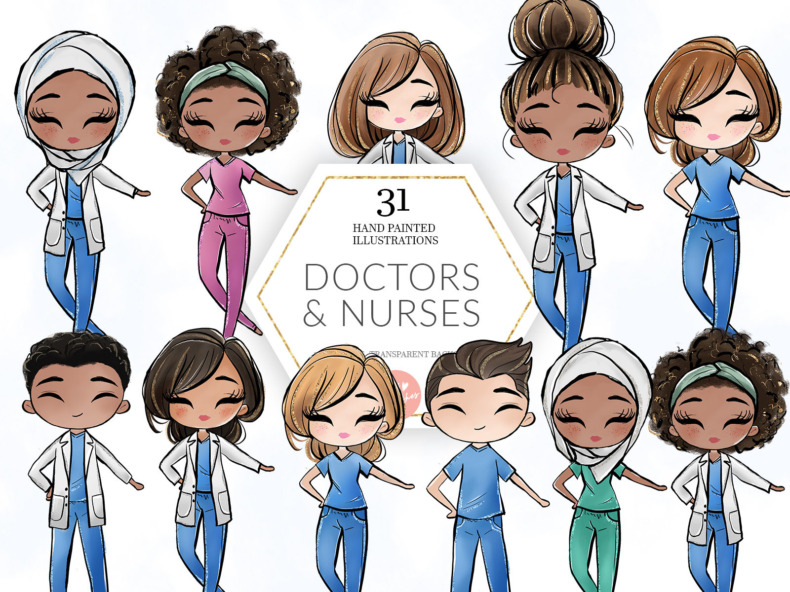 Nurses And Doctors Medical Clipart Cute Female Male Nurses Etsy