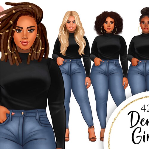 African American Fashion Girl Clipart Denim Girl Clipart PNG - Etsy