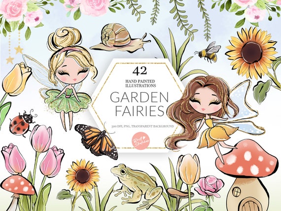 Kids In Flower Garden Clip Art