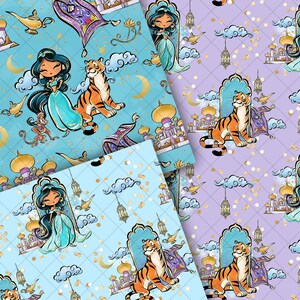 Jasmine Digital Paper, Arabian Princess, Cute Kids Art, High Res JPG ...