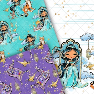 Jasmine Digital Paper, Arabian Princess, Cute Kids Art, High Res JPG ...